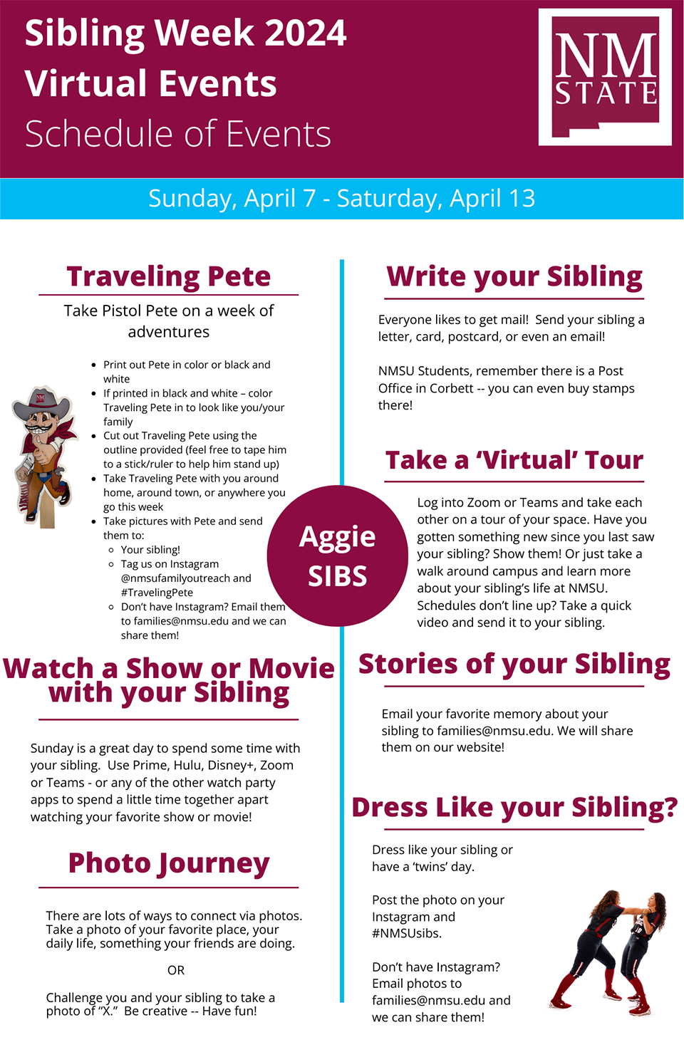 Schedule Sibling Week | New Mexico State University - BE BOLD. Shape ...